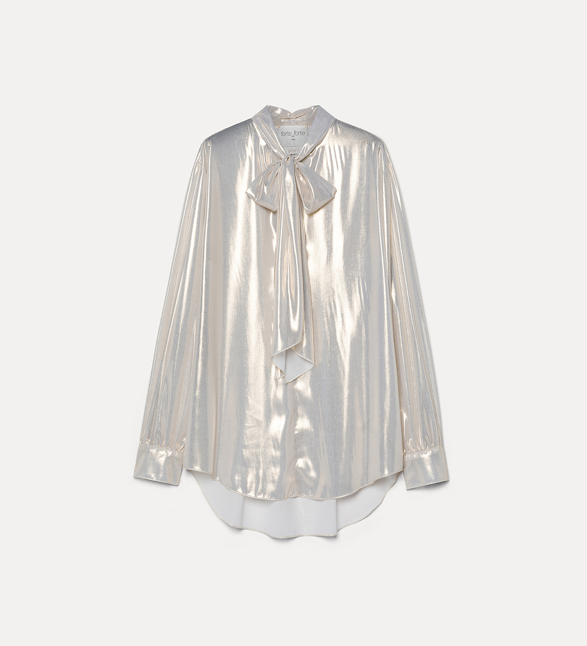 blouse with bow in laminated georgette light gold | forte_forte