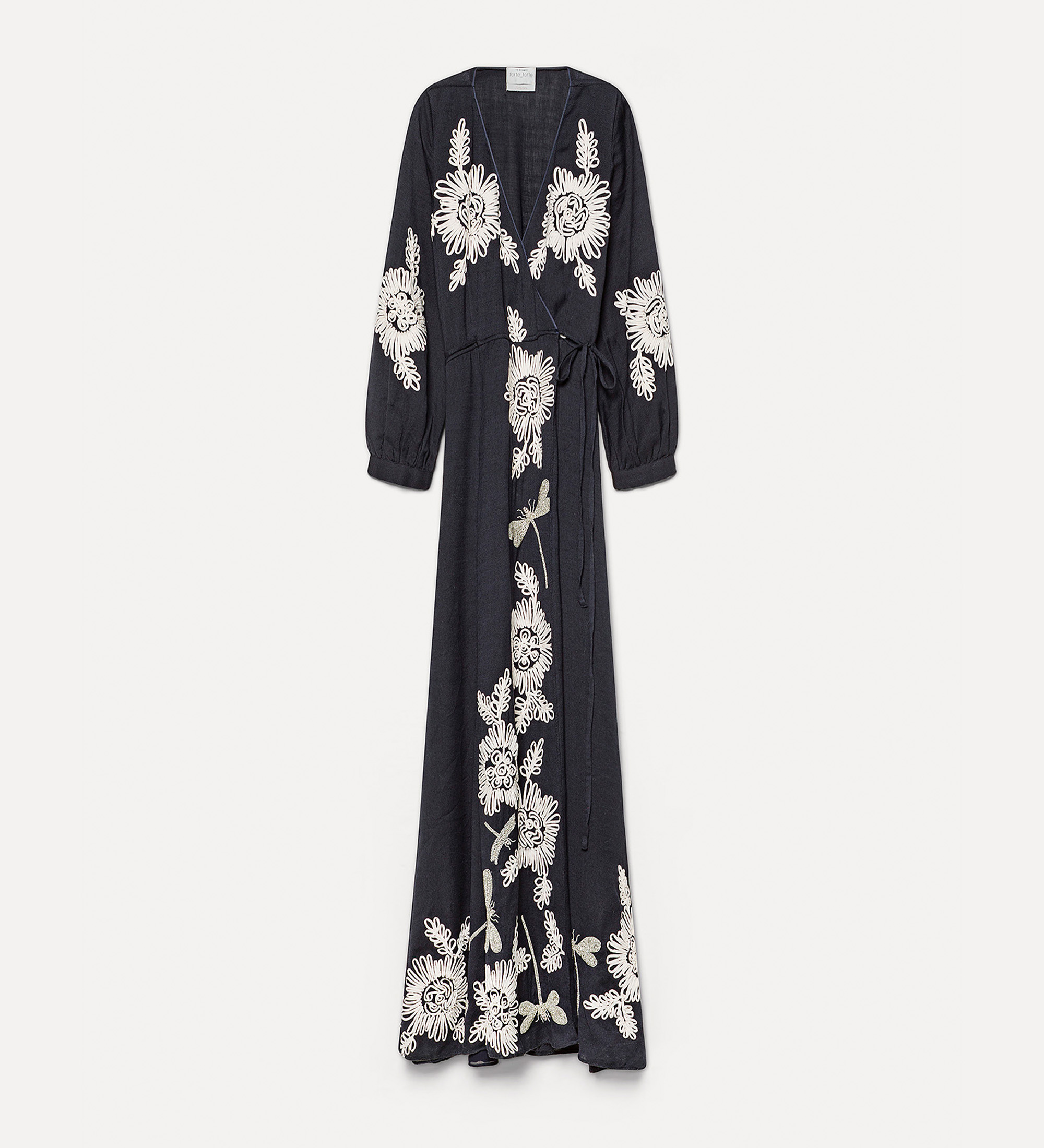 dress in gauzy wool with “voilà une fleur” embroidery notte | forte_forte