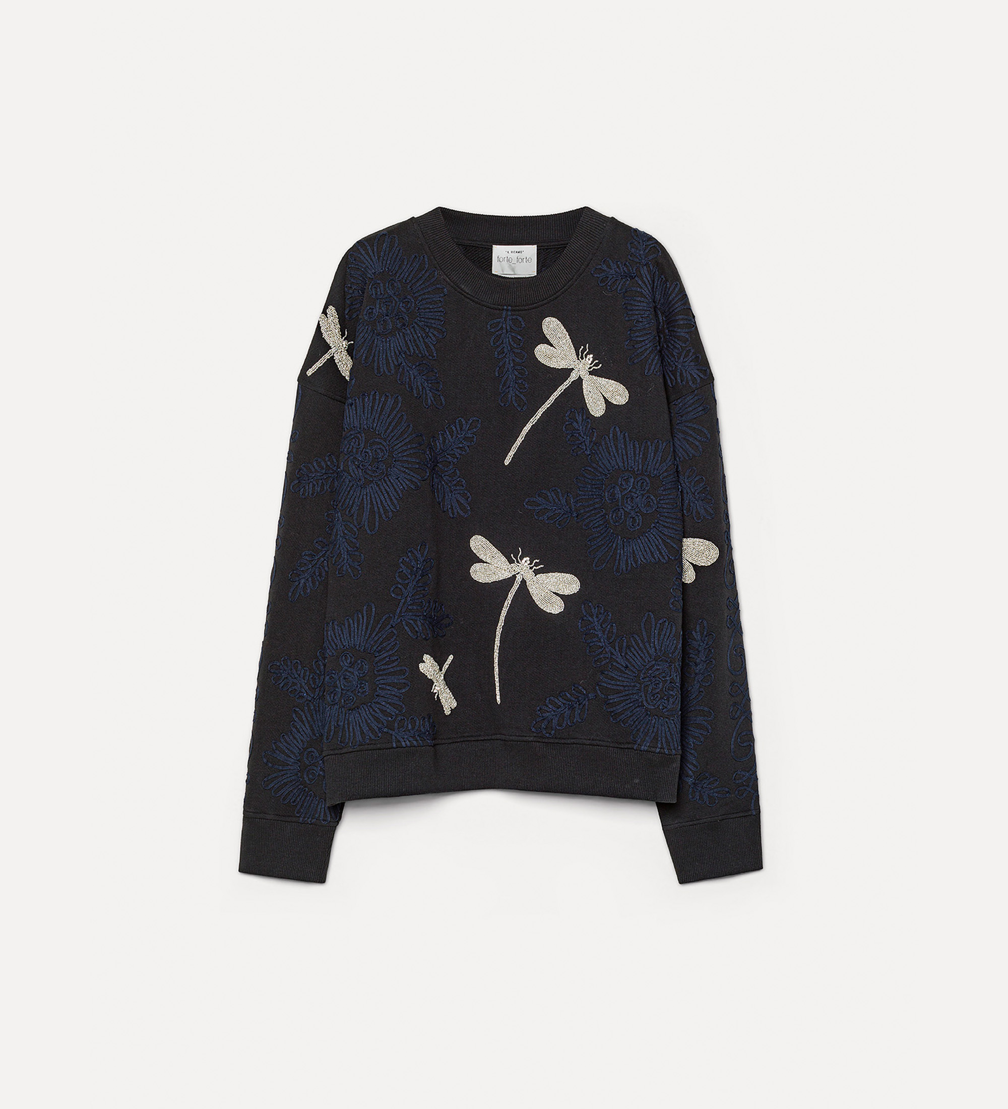 cotton round–neck sweatshirt with “voilà une fleur” embroidery nero ...