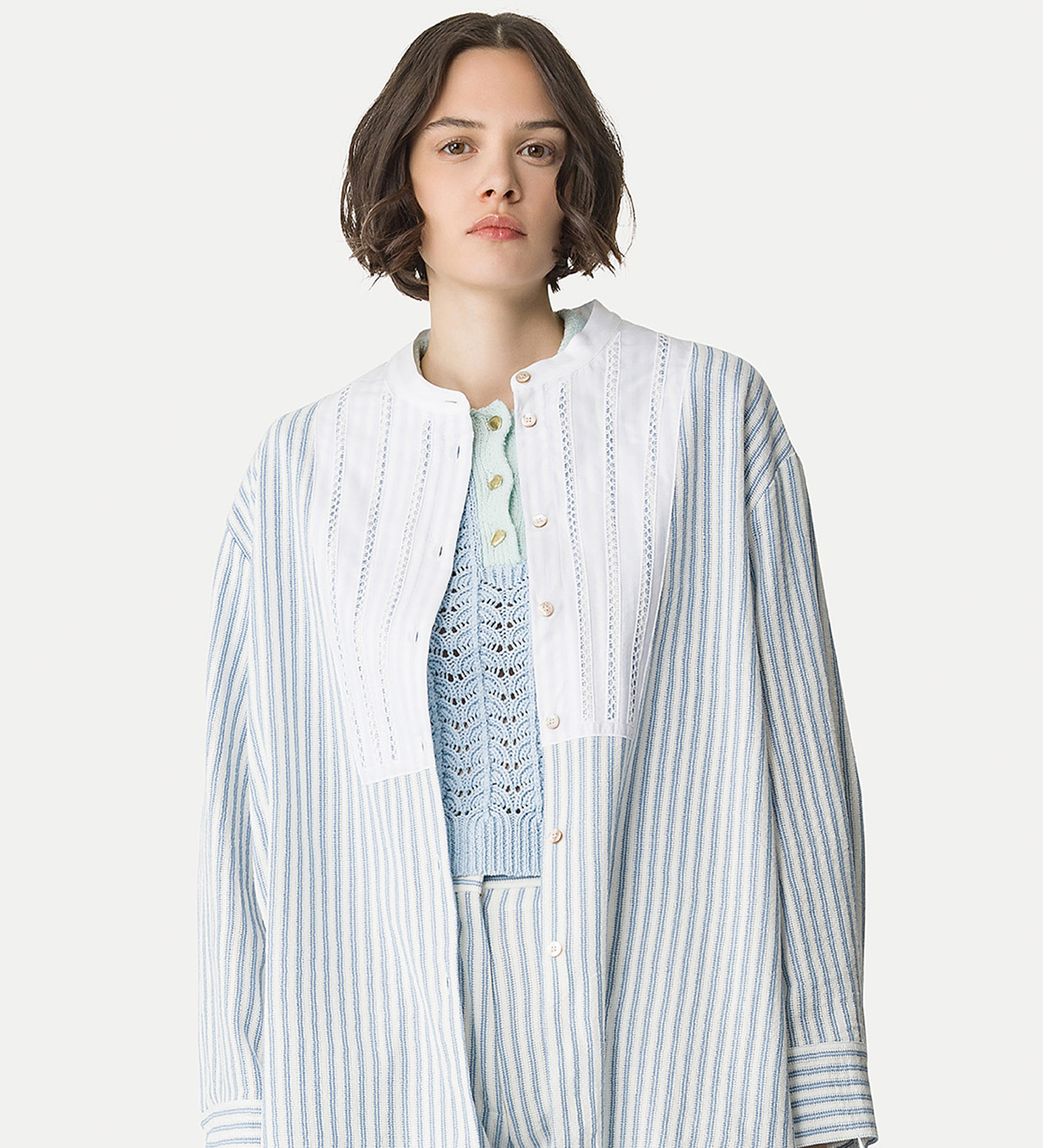 long shirt with english—style stitching azure | forte_forte