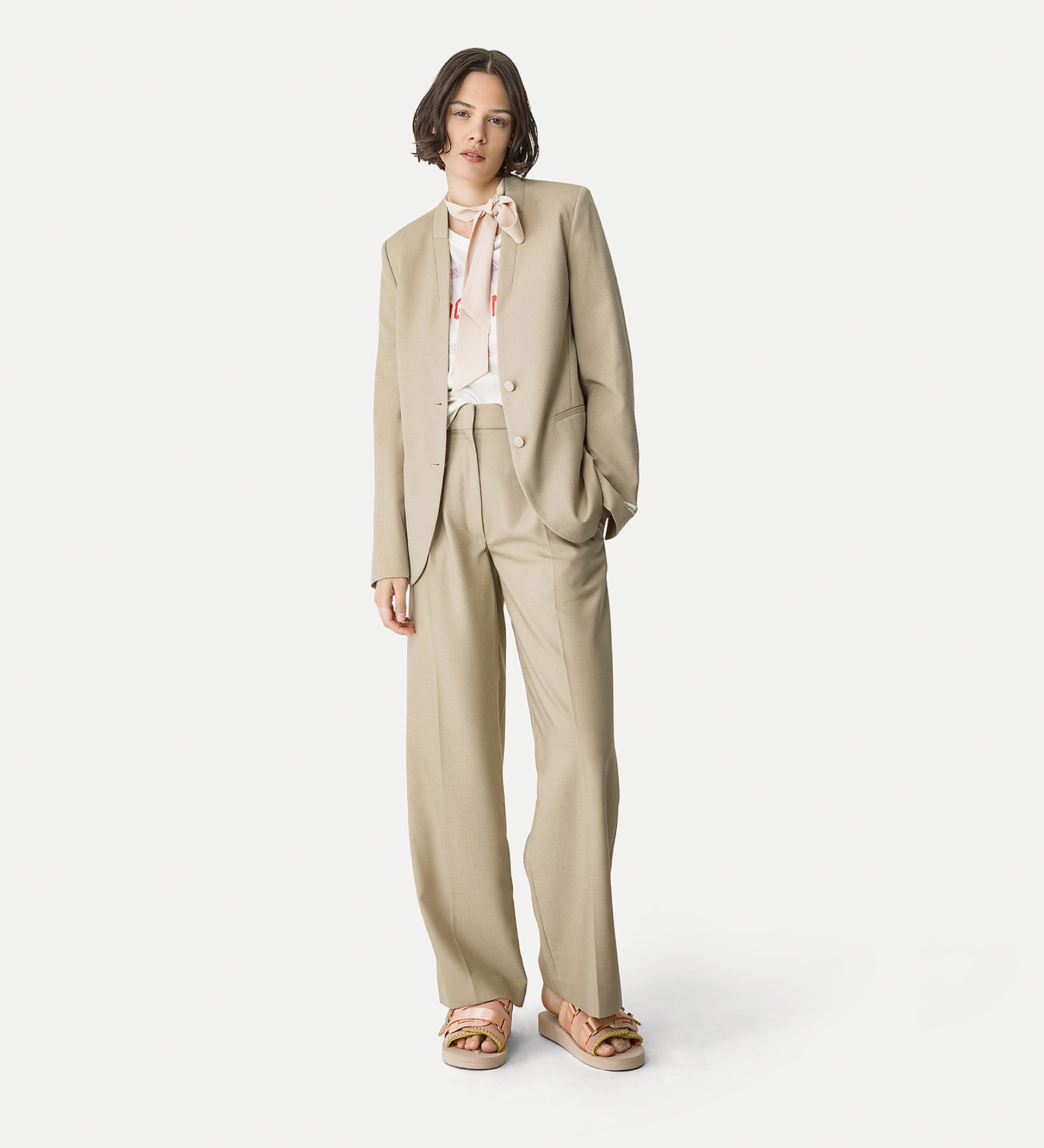 giacca con sciarpina grain de poudre sand | forte_forte