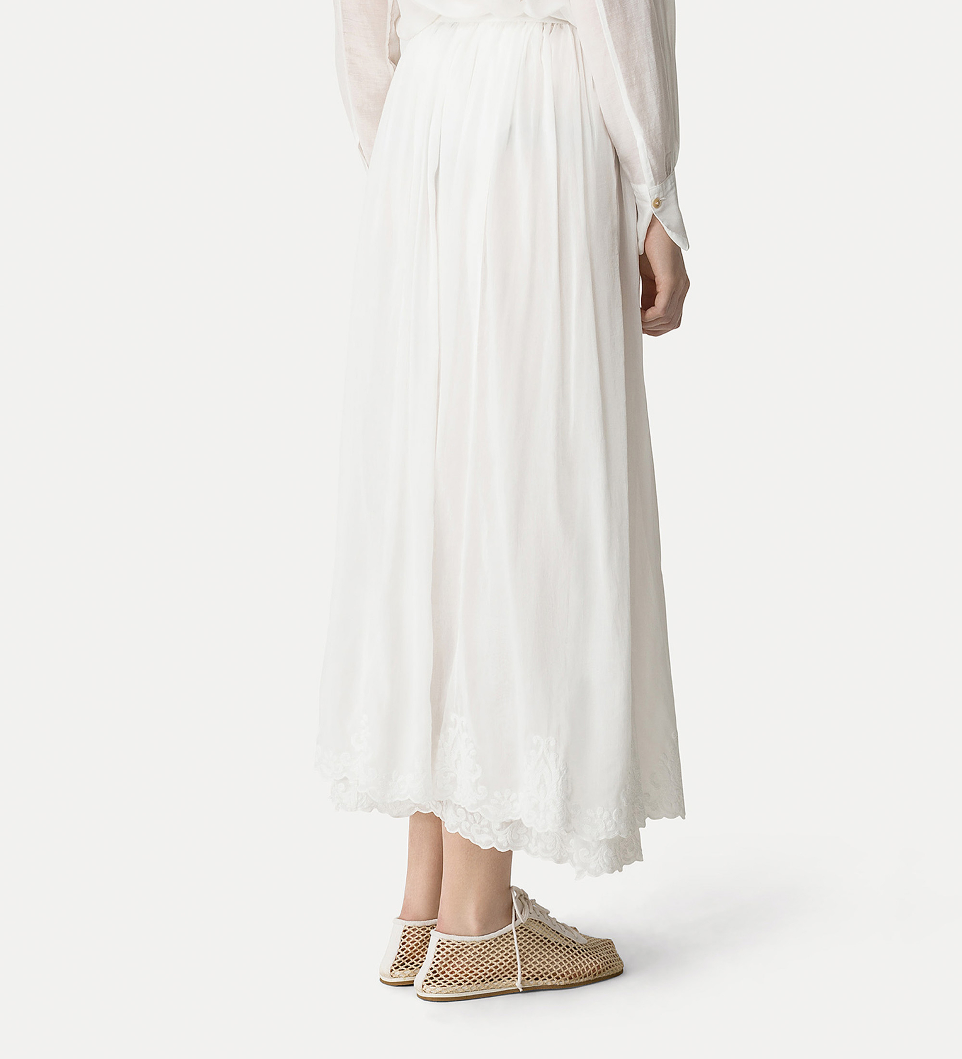 gonna lunga in voile ricamato bianco | forte_forte