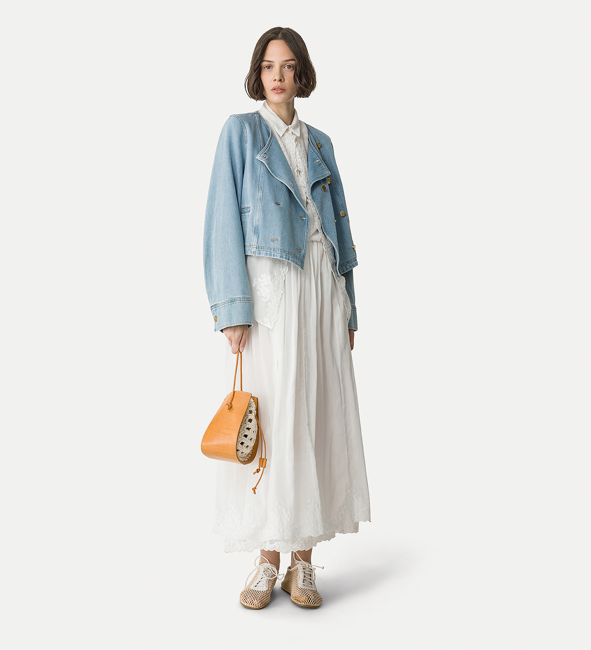 gonna lunga in voile ricamato bianco | forte_forte